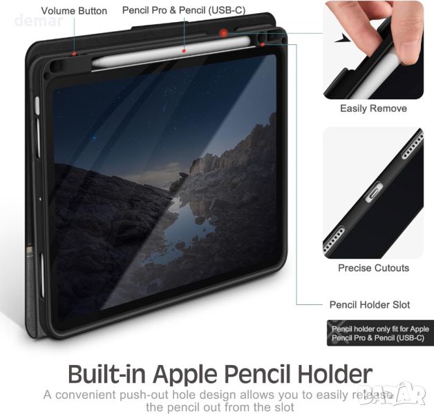 KingBlanc 13-инчов калъф за iPad Air (2024, M2) с държач за молив ...