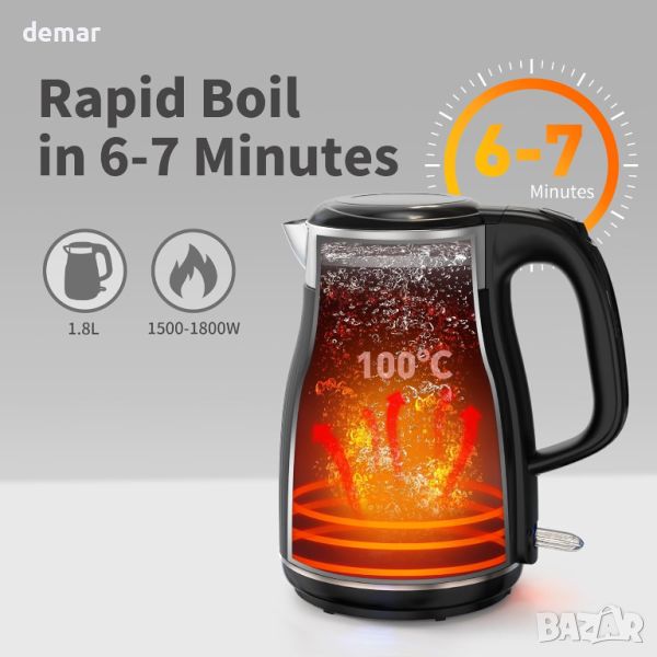 OMISOON Електрическа кана от неръждаема стомана 1,8 л, поддържане на ...